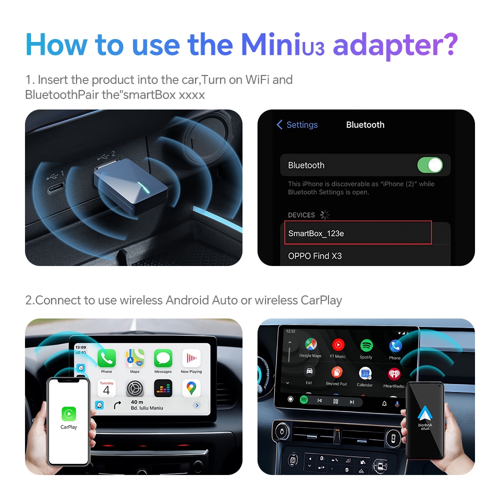 2025 Mini Apple CarPlay Wireless Adapter Car Play Dongle Bluetooth WiFi ...