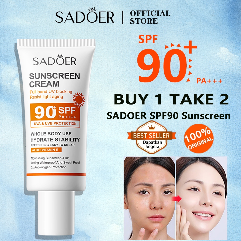SADOER Sunscreen SPF 90+ PA+++ Whitening Waterproof Sweatproof Lasting Moisturizing 50g | Shopee ...