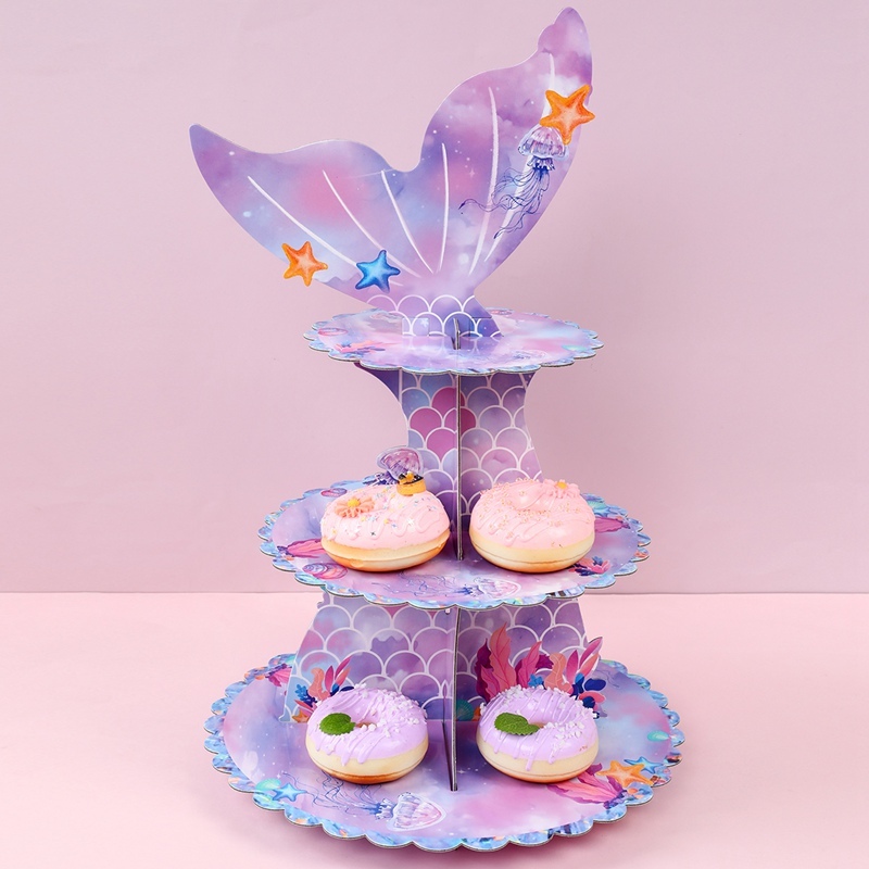 3Tier Mermaid Theme Cake Stand With Mermaid Tail Seaweed Cupcake Holder ...