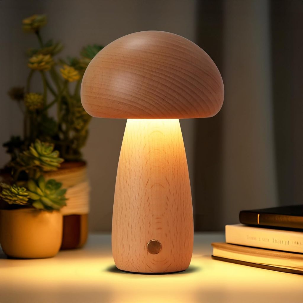 Solid Wooden Mashroom Night Light 3 Color Dimming Table Lamp LED ...