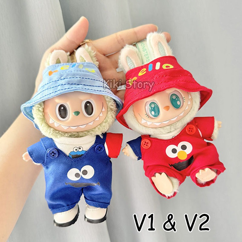 New Labubu V2 Clothes Sesame Street ELMO Overalls 17CM LABUBU Macarons ...