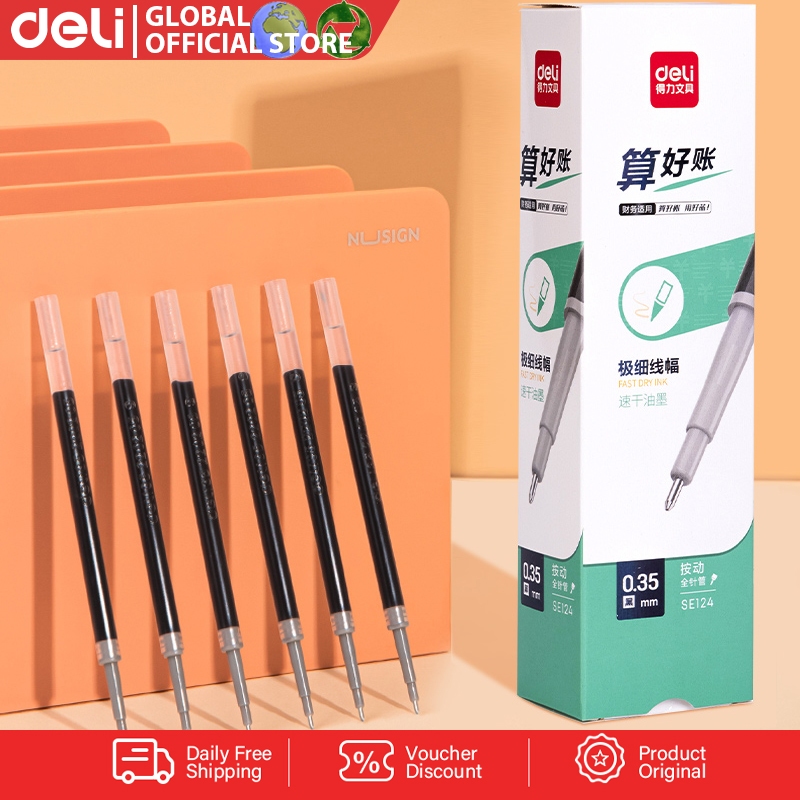 Deli 20Pcs SE124 Ballpen Refill 0.35mm Quick-Drying Black Ink For SA130 ...