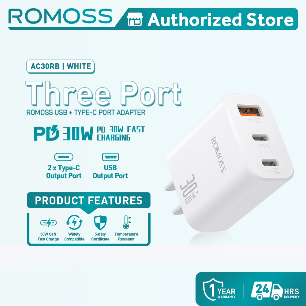 Romoss AC30R Series PD30W USB Type-C Fast Charger QC 4.0 PD 3.0 Three ...