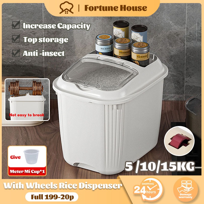 FORTUNE HOUSE Rice Dispenser Insect-proof/with Wheels Rice Bucket Top ...