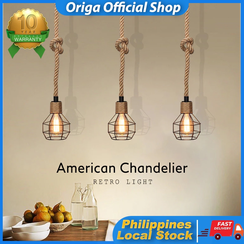 Pendant Light Retro Industrial Hemp Rope Hanging Drop Light American ...
