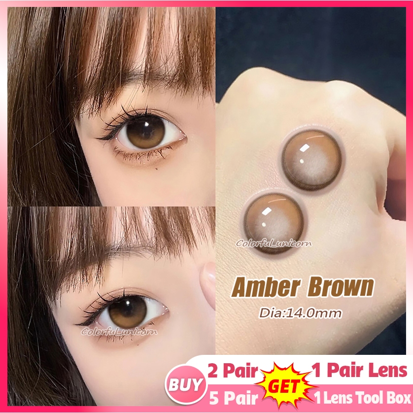 【Buy 2 Get 1 Gift 】Colorhunter Graded Contact Lens Amber Brown 2 Pcs ...