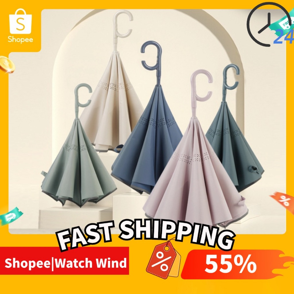 Double layer inverted C-type car mounted long handle umbrella automatic ...