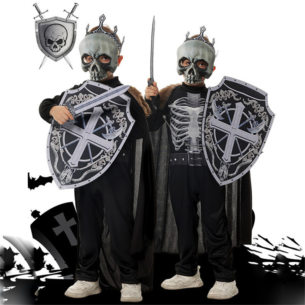 6PCS/Set Skull Knight Cosplay Costume For Kids Boys Girls Warrior ...