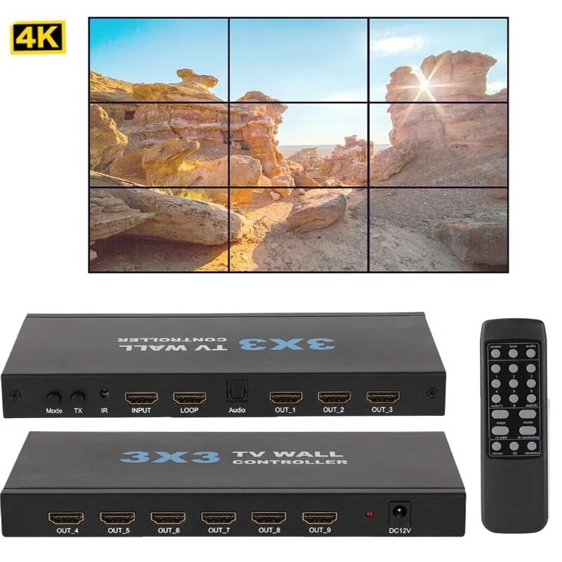 3X3 Video Wall Controller 4K HDMI DVI TV Wall Controller Splicer 3x3 ...
