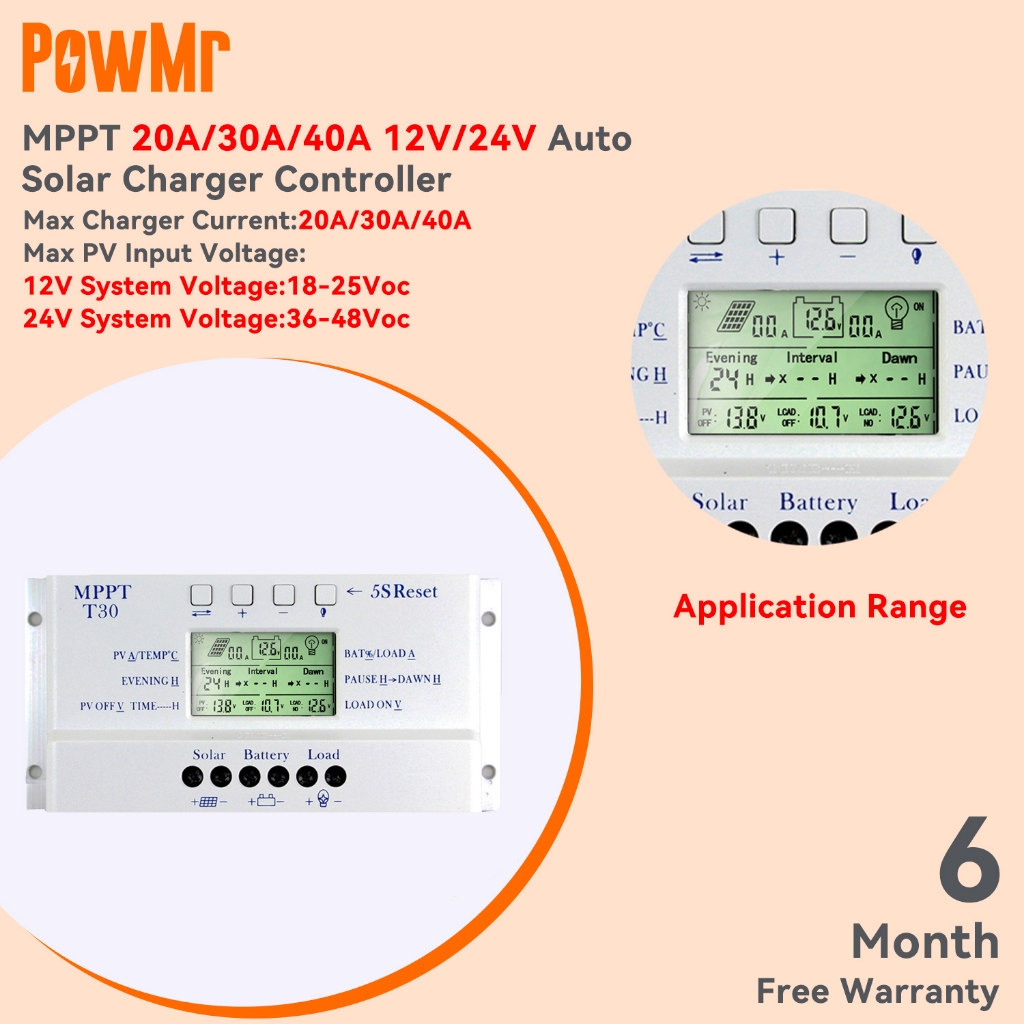 PowMr MPPT 20 30 40A Solar Charge Discharge Controller Regulator USB ...