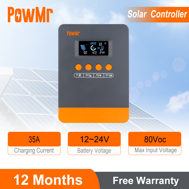 PowMr MPPT 35A Solar Charger Controller 12V 24V Car Solar Controller PV Max Input 80Voc LCD ...
