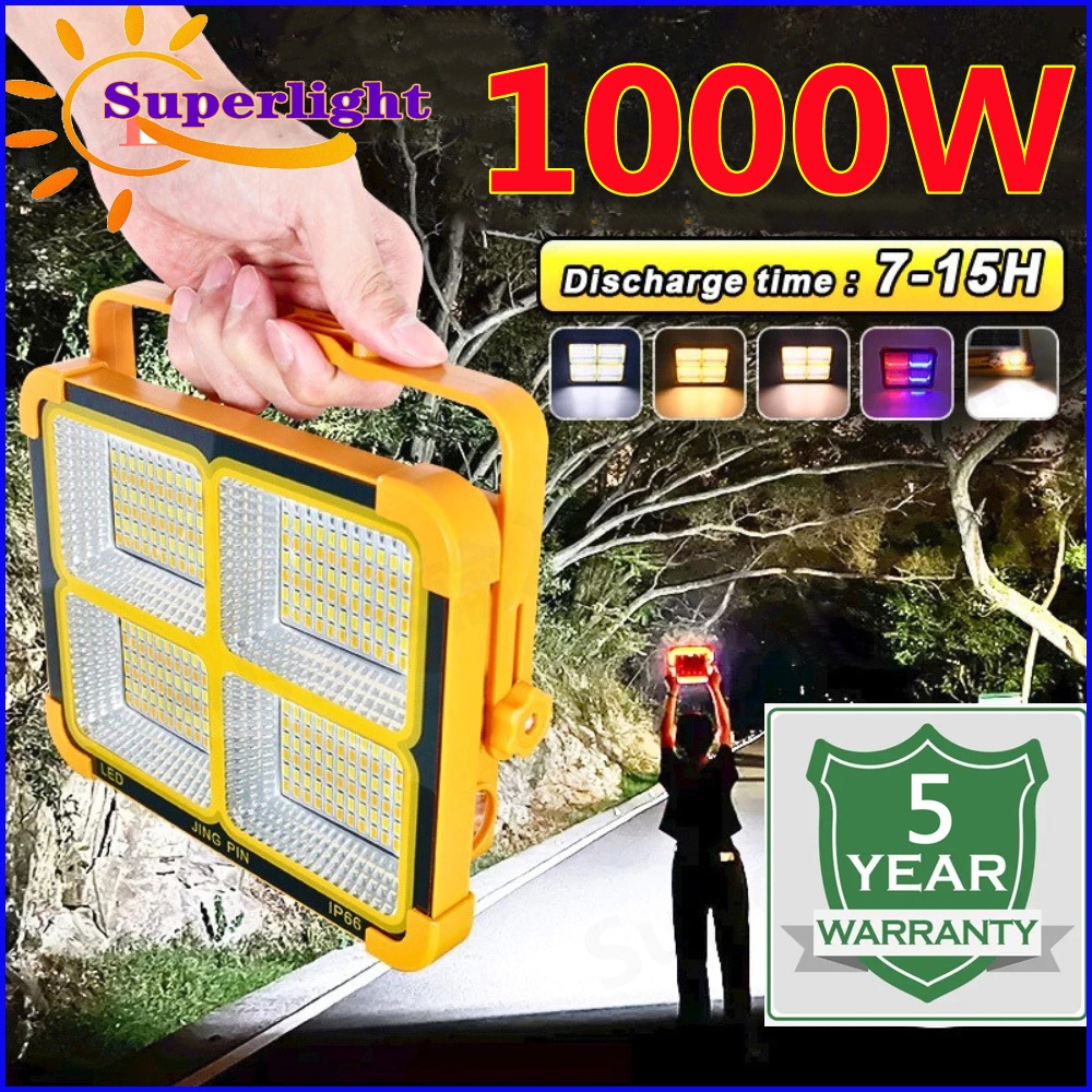 Solar Emergency Light Solar Flashlight Rechargeable Outdoor 1200W ...