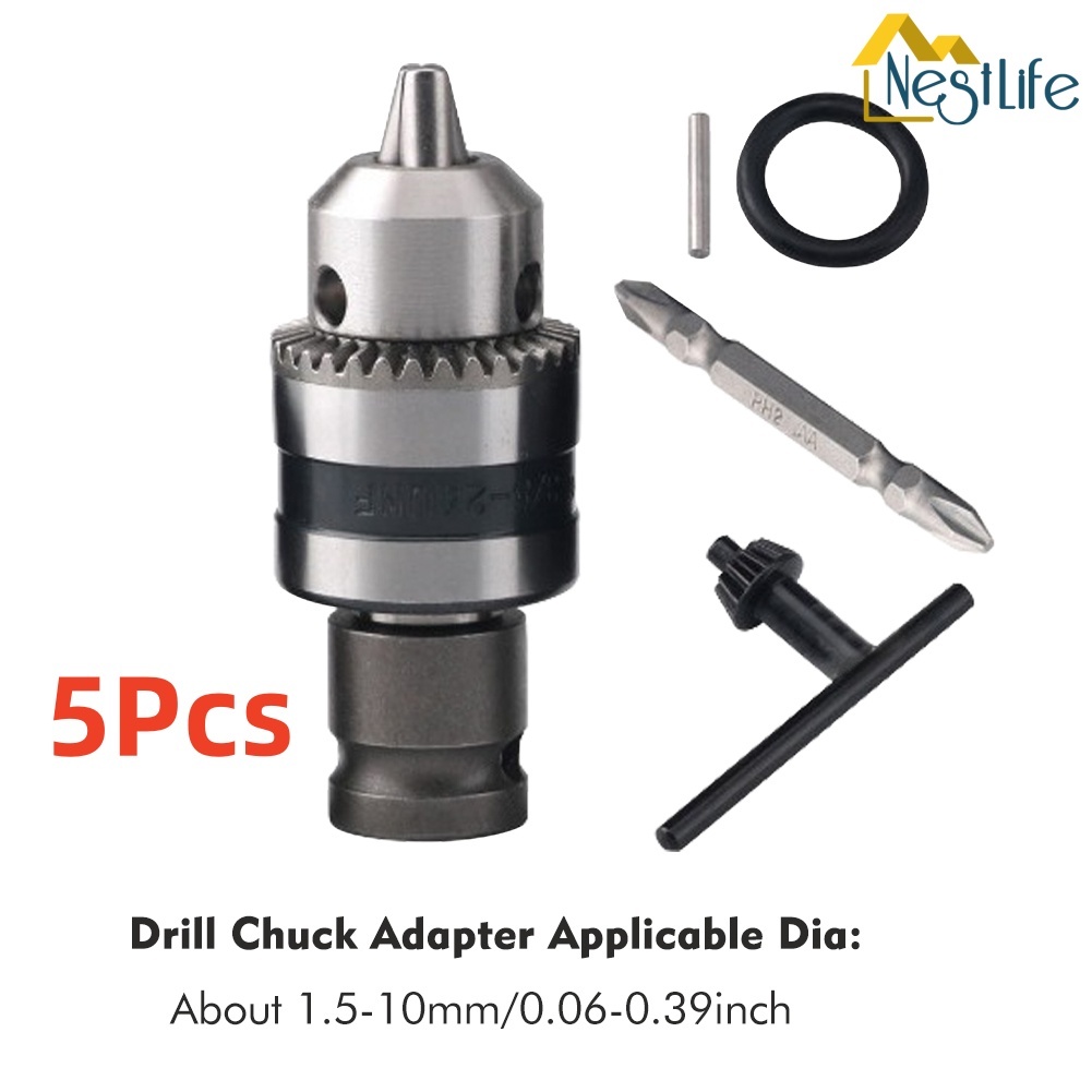 5pcs Drill Chuck Adapter 1.5-10mm Impact Adaptor With Key Milling Tool ...