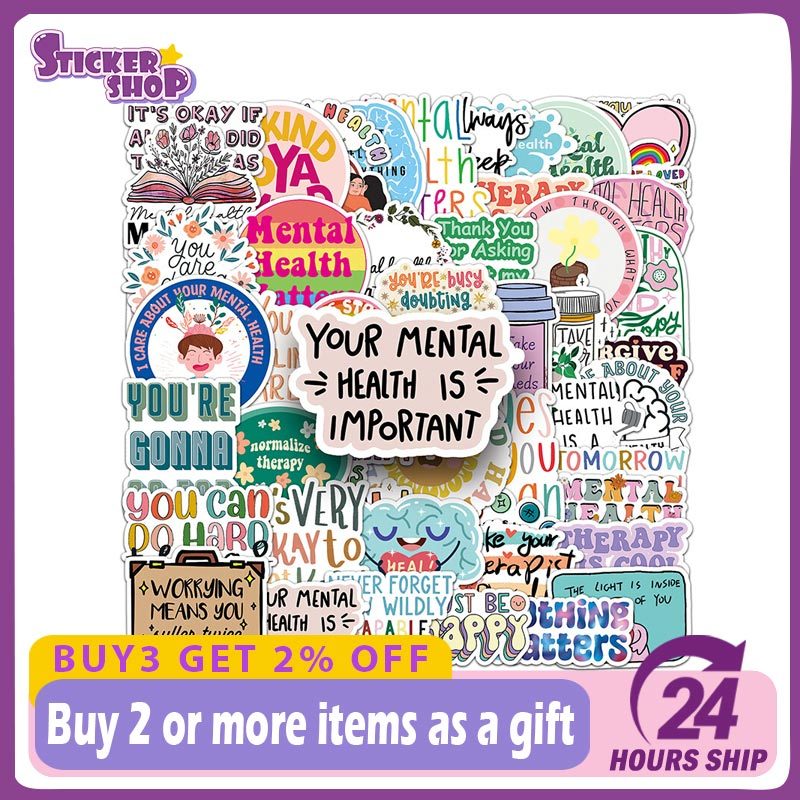 50PCS Mental Health Motivational Phrase Stickers Cartoon Graffiti ...