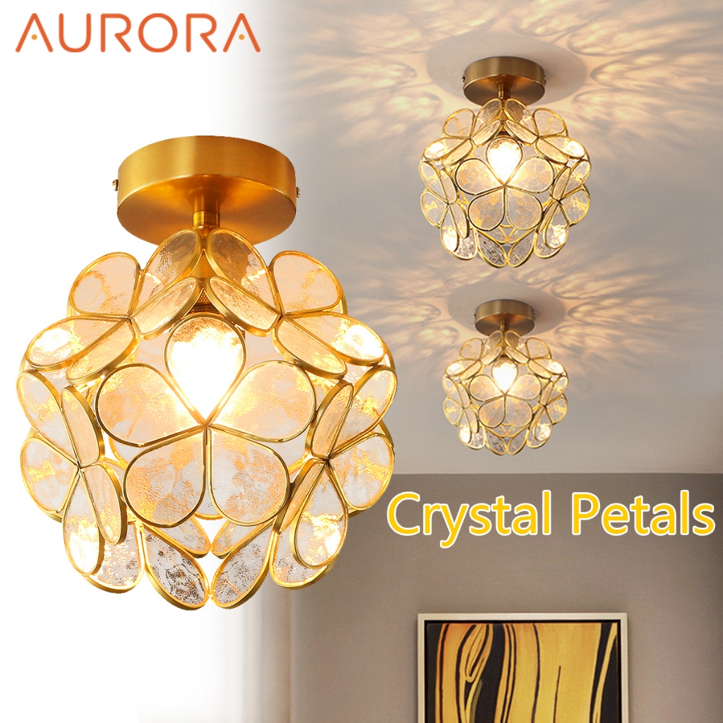 Crystal Petal Ceiling Light Modern Gold Chandelier Luxury Drop Light ...