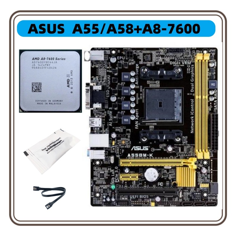 ASUS GIGABYTE Pre-owned FM2 FM2+ A55/A58 A8-7600 CPU DDR3 8GB Desktop ...