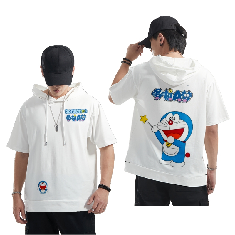 New Anime Doraemon Short Sleeve Hoodie Japanese Men's Fashion Women's ...