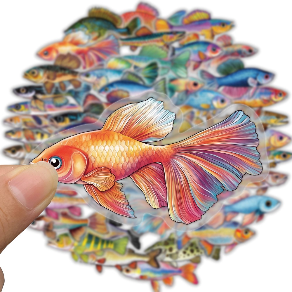 [Large Sticker]50pcs Cute Cartoon PET Fish Stickers Aesthetic Decals ...