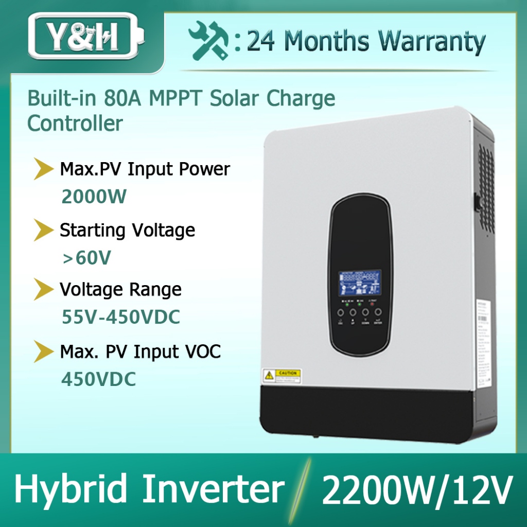 Y&H Solar Hybrid Inverter 2200W 12V AC230V Off-Grid Pure Sine Wave ...