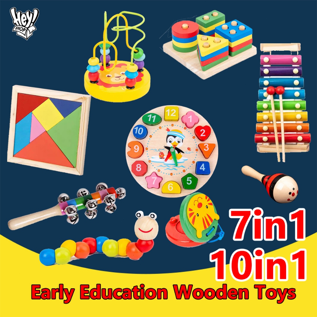7in1Early Education Wooden Toys Alphabet Digital Puzzle Wooden Toys Kid ...