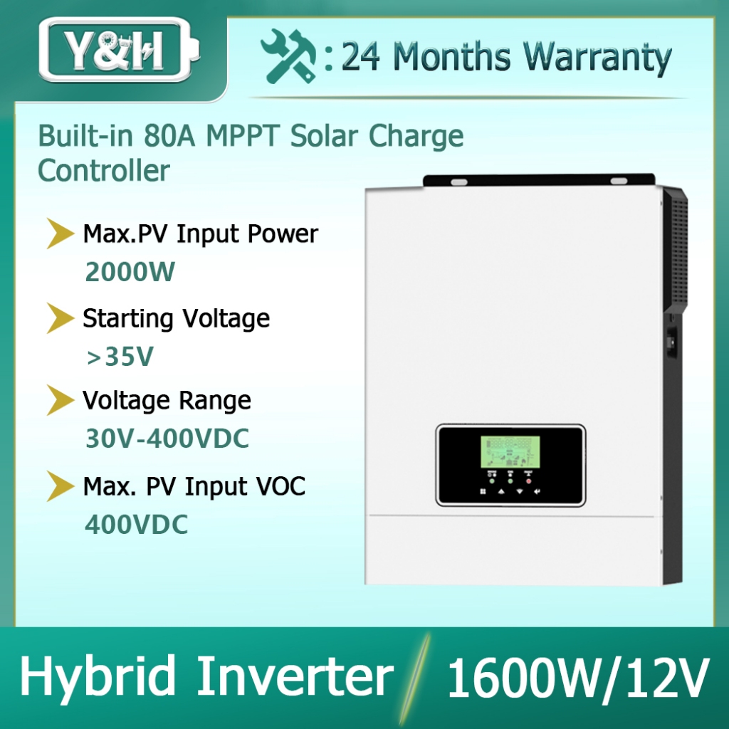Y&H 1600W Solar Hybrid Inverter 12V AC230V Off-Grid Pure Sine Wave ...