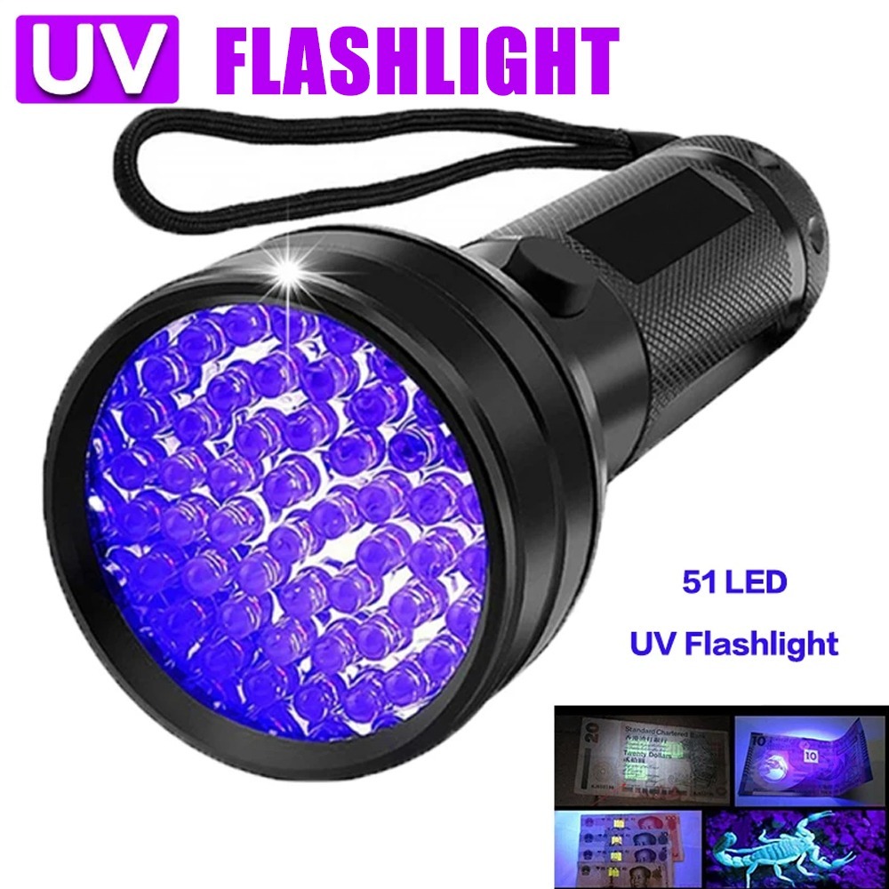 51 LED Protable UV flashlight for money UV Black Light 395 NM Ultraviolet Torch Light Waterproof ...