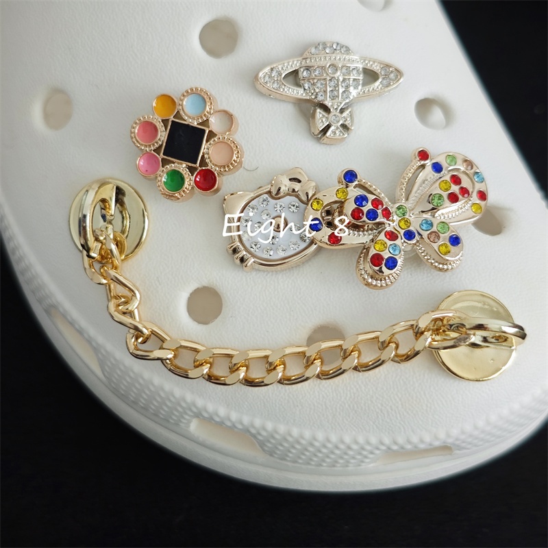 10pcs/set Colorful Gold Style Diamond Butterfly Shoe Accessories Saturn ...