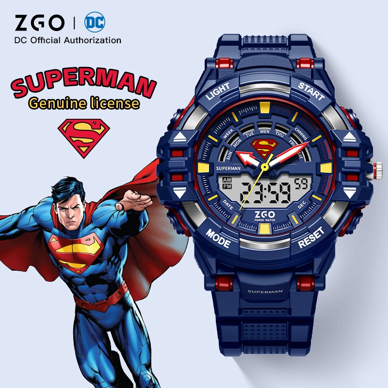 ZGO x DC Superman Men Watch Waterproof Luminous Dual Display Electronic ...