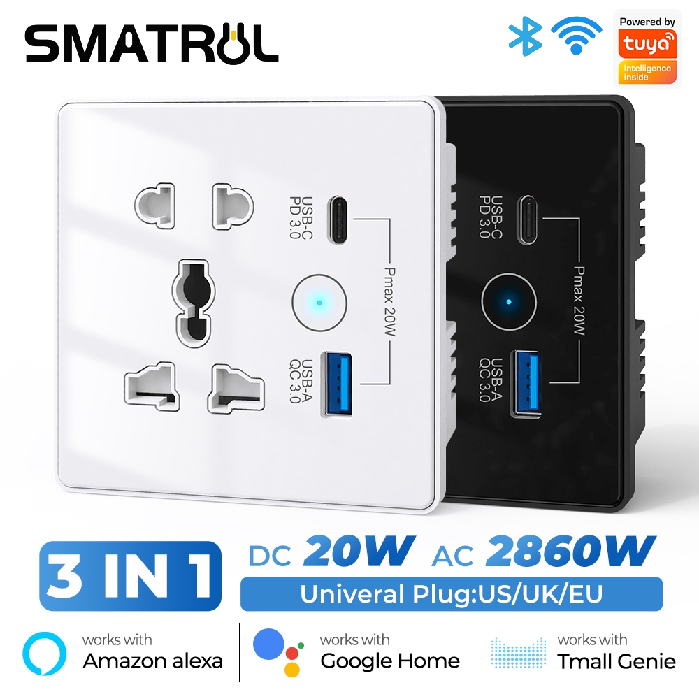 SMATRUL Tuya Smart Home Wifi Wall Touch Switch Universal Socket Type-C ...