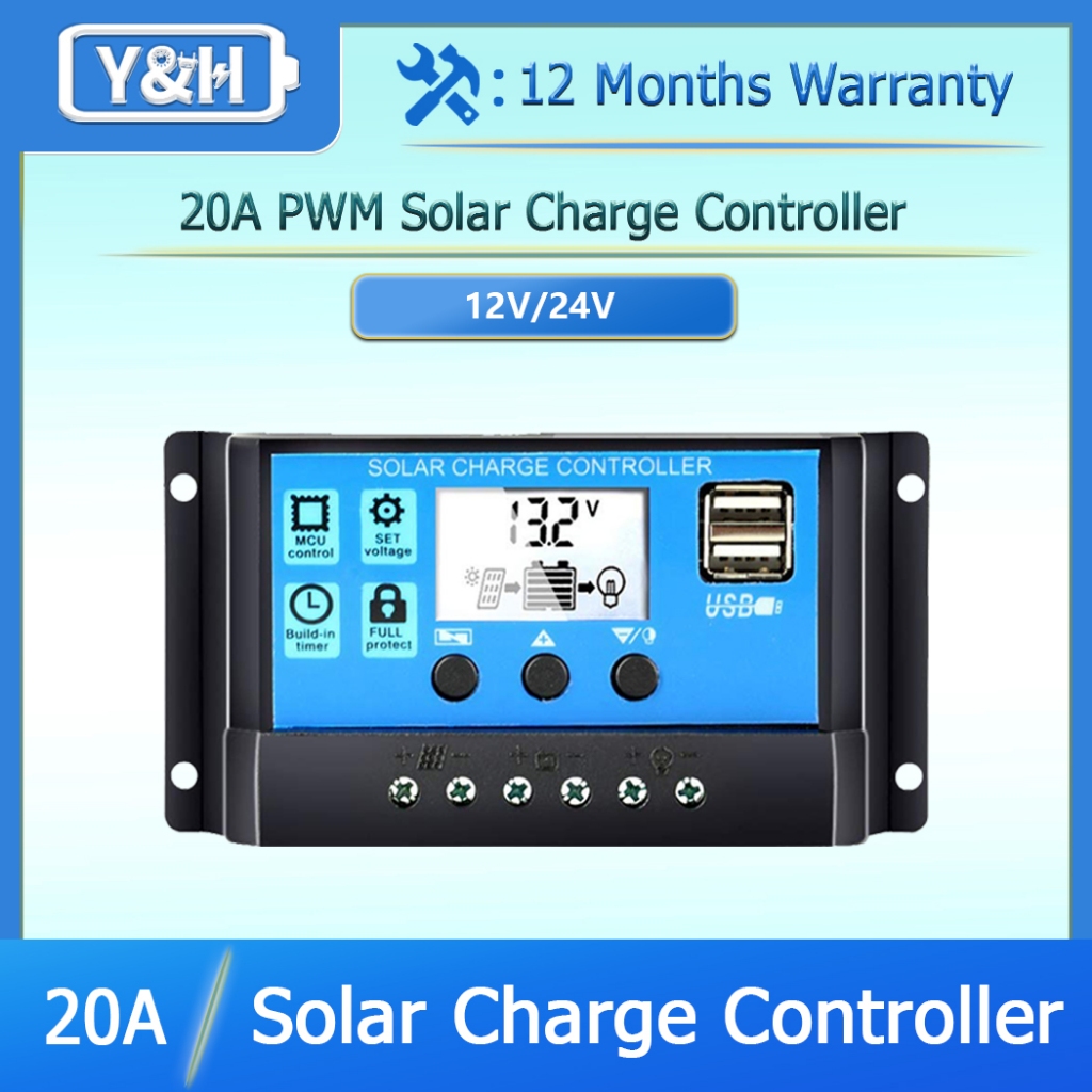 Y&H 20A PWM Solar Charge Controller 12V/24V Battery Regulator Solar ...