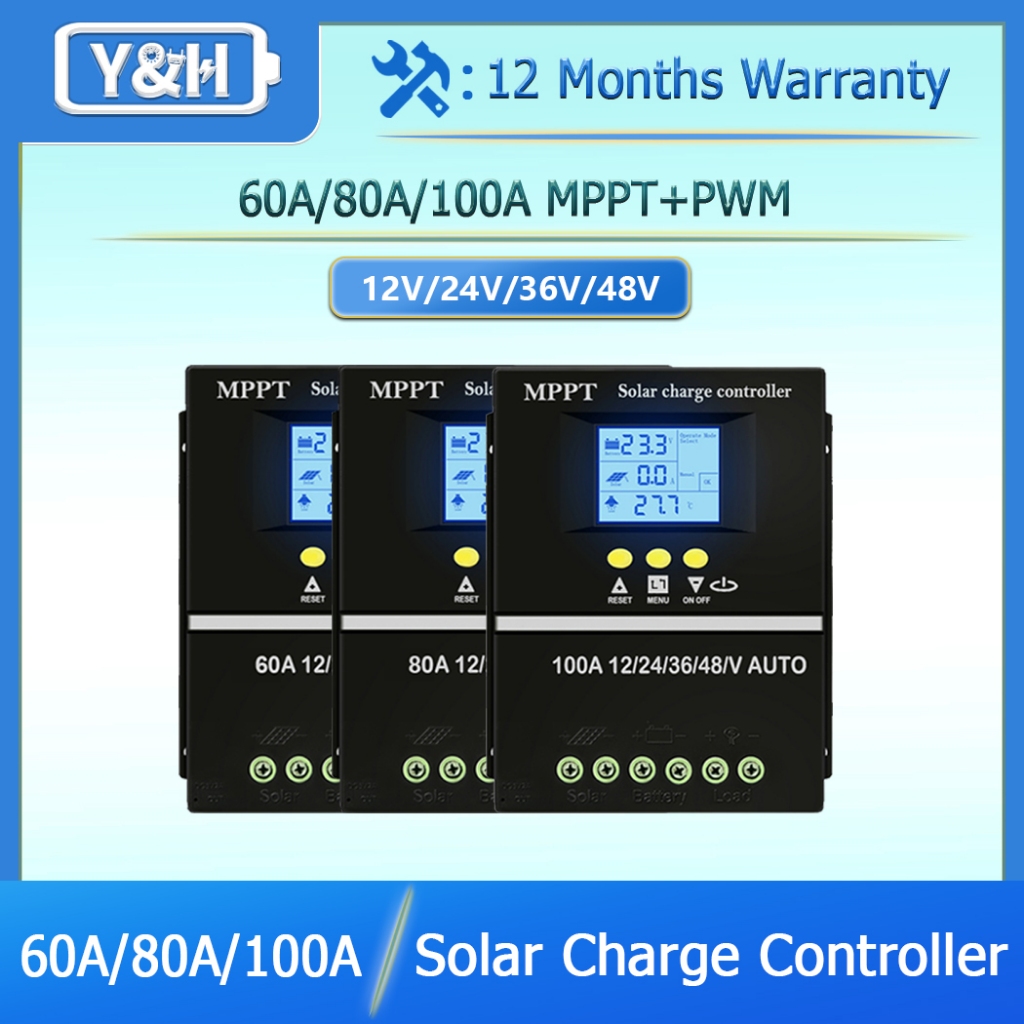 Y&H 60A/80A/100A MPPT Solar Charge Controller 12V 24V 36V 48V LCD Display Battery Intelligent ...