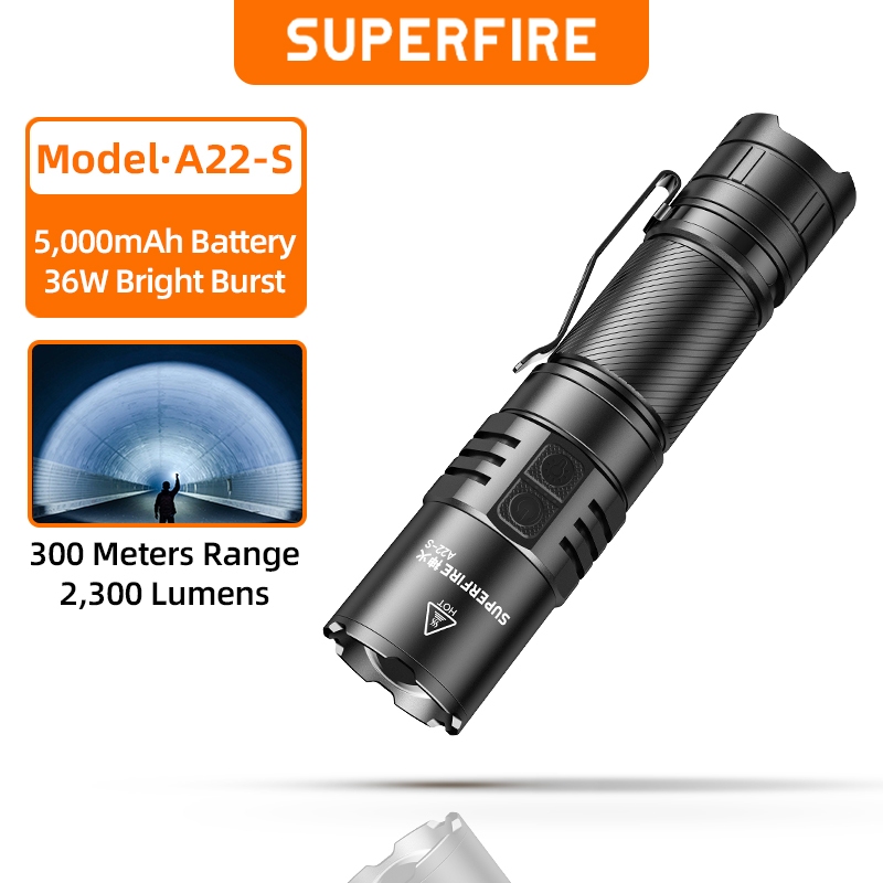 SUPERFIRE A22-S LED Flashlight 36W EDC Portable Zoomable Torch Ultra Powerful Rechargeable ...