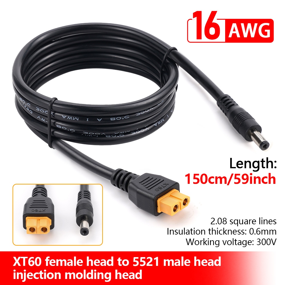 XT60 Female Adapter Power Cable to DC5521 Male Solar Panel Connection ...