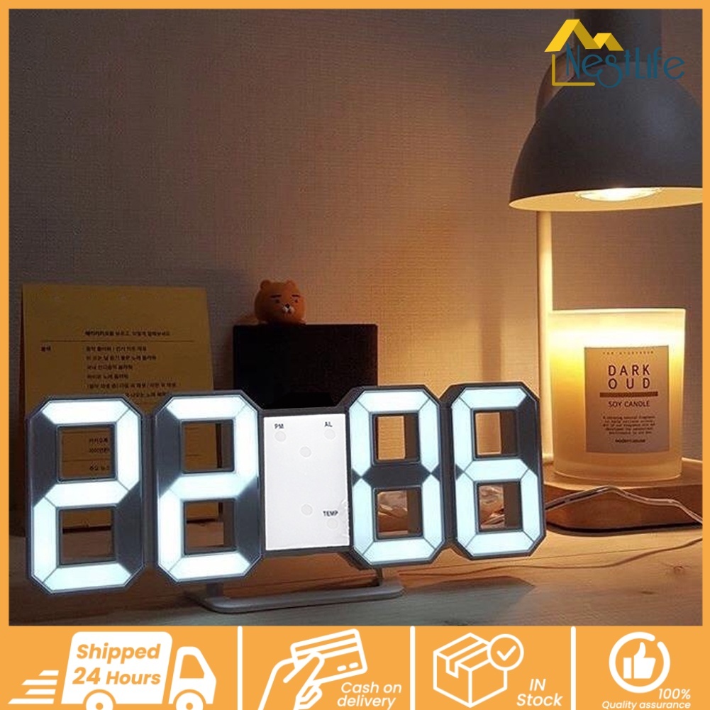 4 Buttons Digital Clock Wall Decor Smart 3d Alarm Clock Led Kitchen ...