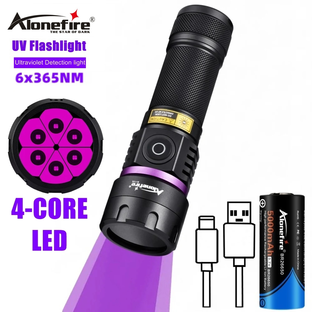 Alonefire SV116 120W Powerful 6x4-Core 365nm UV LED Flashlight Black ...