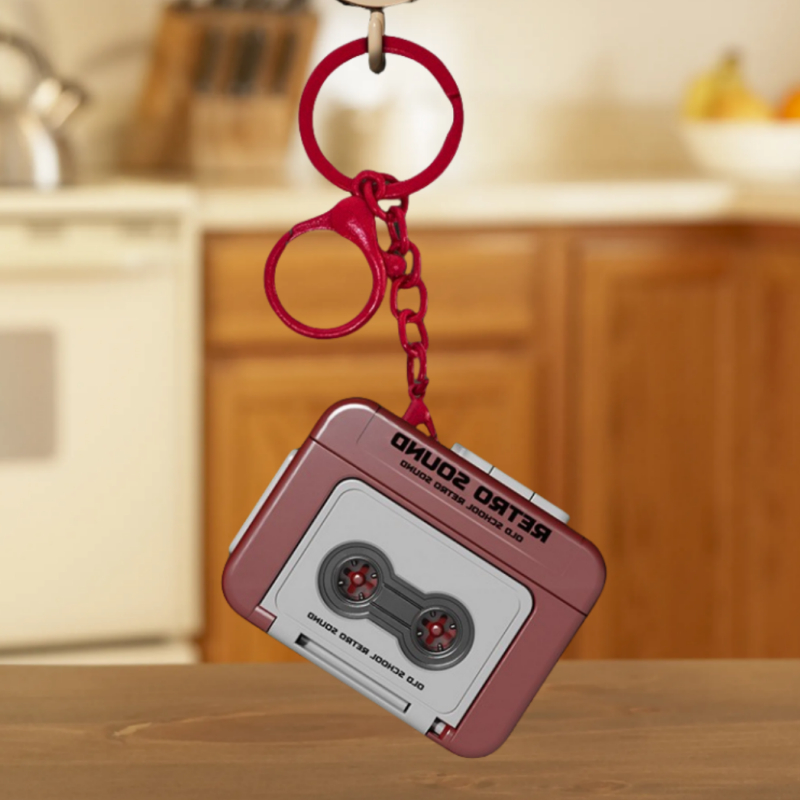 Retro Mini Recorder Keychain Recordable Fun Music Box Pendant Couple ...