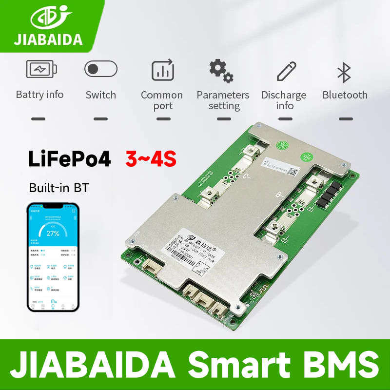 JIABAIDA 4S 12V 60A 100A 150A LiFePo4 Lithium Battery Protect BT JBD ...