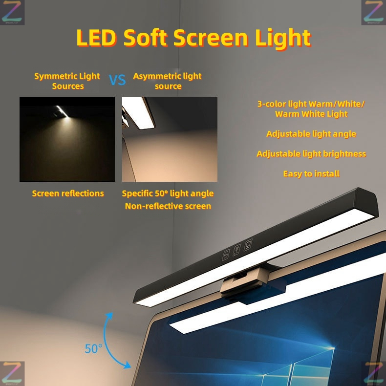 330mm LED PC Hanging Screen Bar Light Dimmable Reading Eye Protection ...