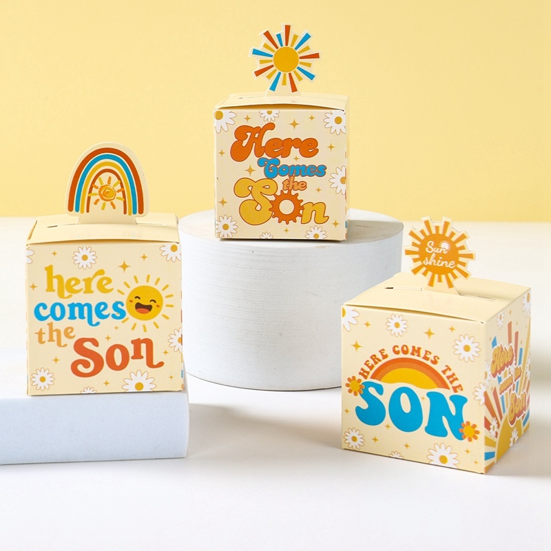 24pcs Bohemian Rainbow Sun Candy Boxes Orange Blue Boho Style Paper ...