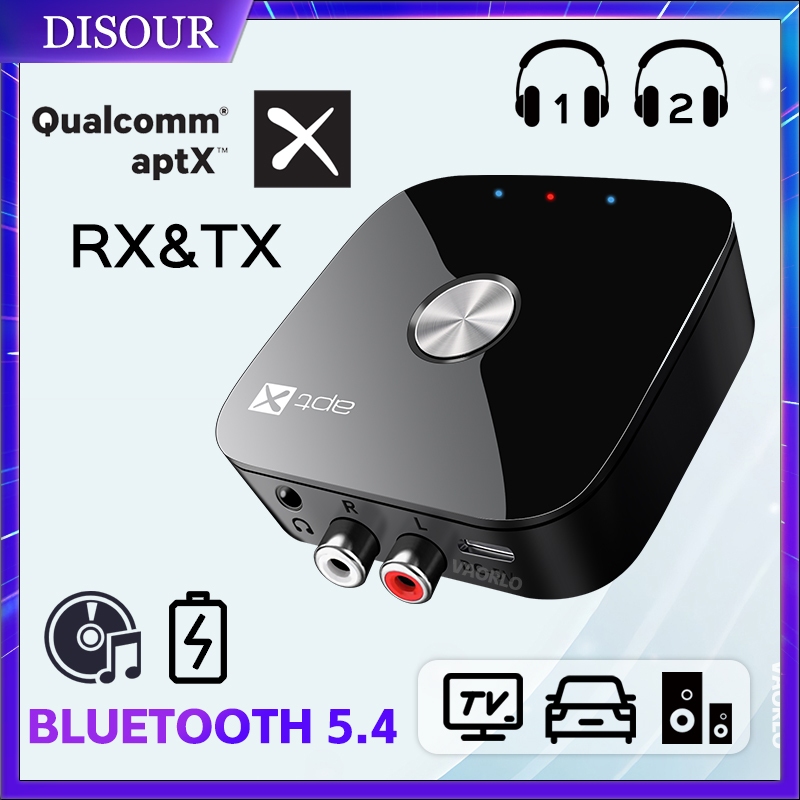 DISOUR Qualcomm Bluetooth 5.4 Receiver Transmitter 3.5mm AUX RCA Jack aptX Adaptive/HD/LL Low ...