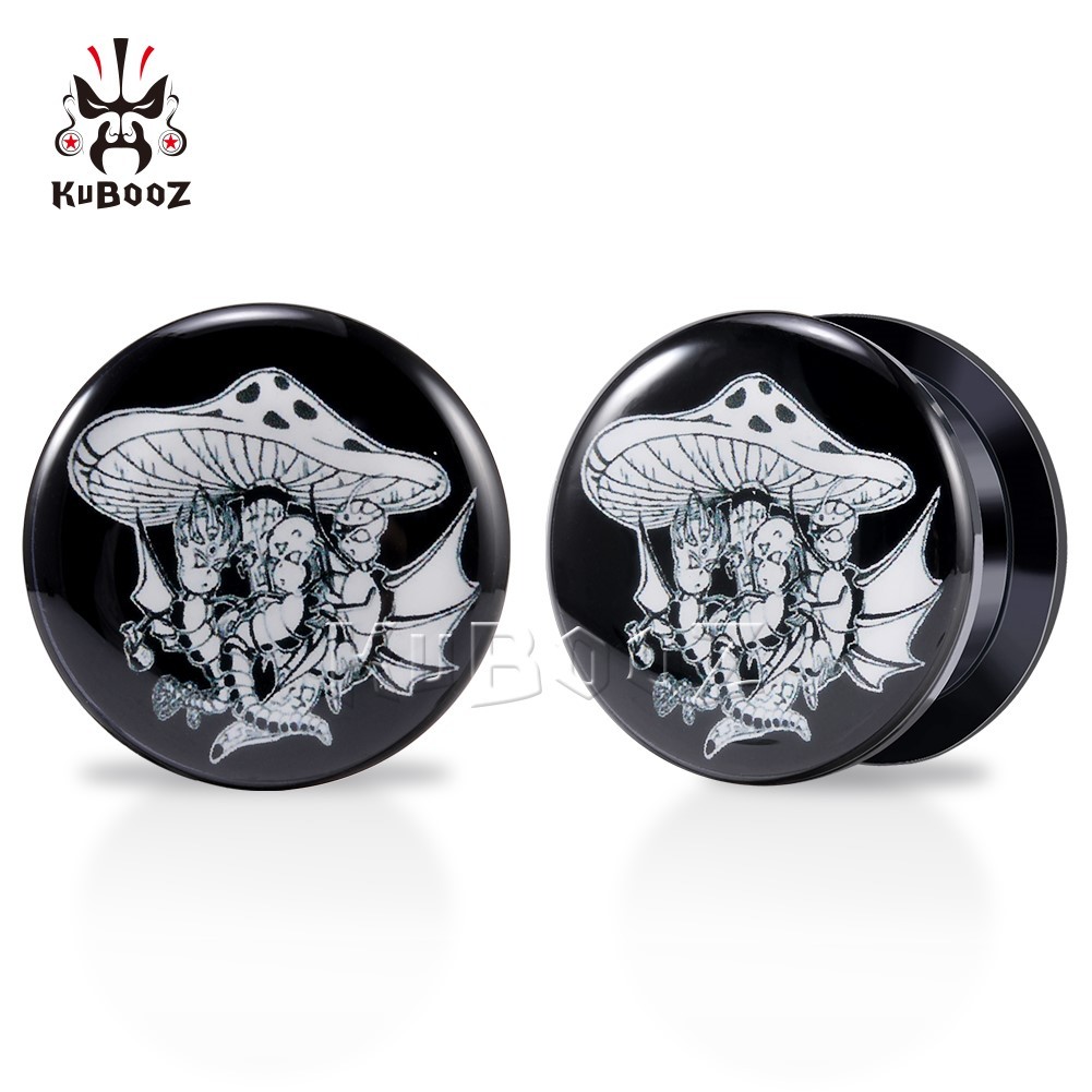 KUBOOZ Cartoon Acrylic Mushroom Earring Gauges Ear Plugs Tunnels ...