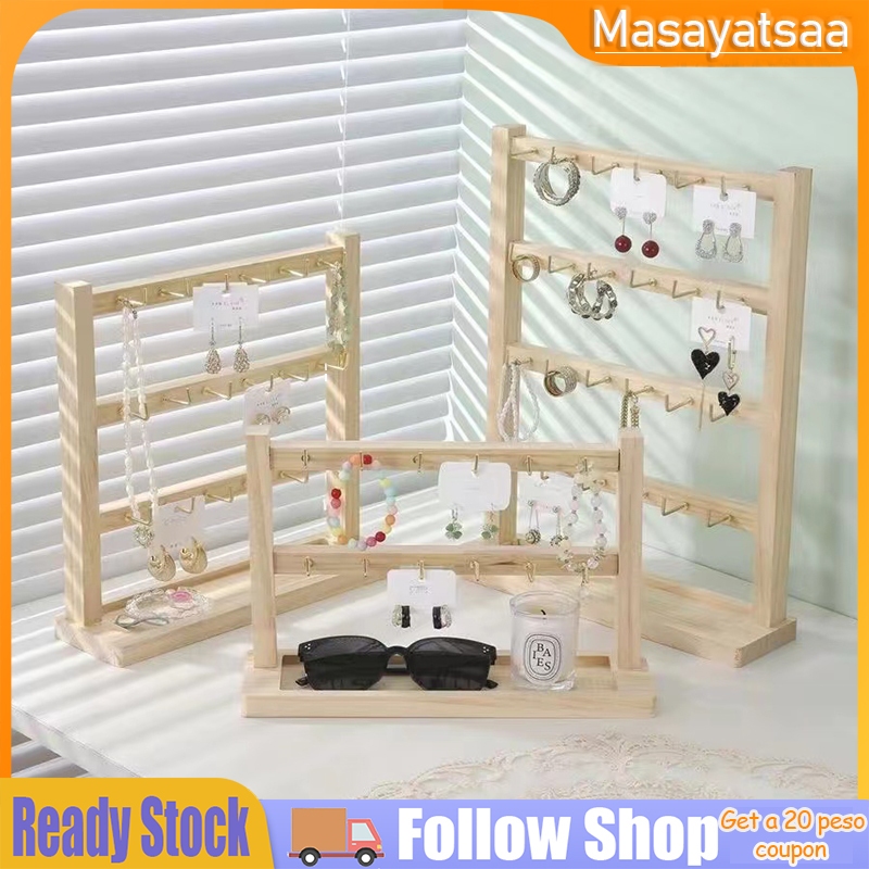 Solid Wood Jewellery Display Rack Desktop Necklace Earring Organiser ...