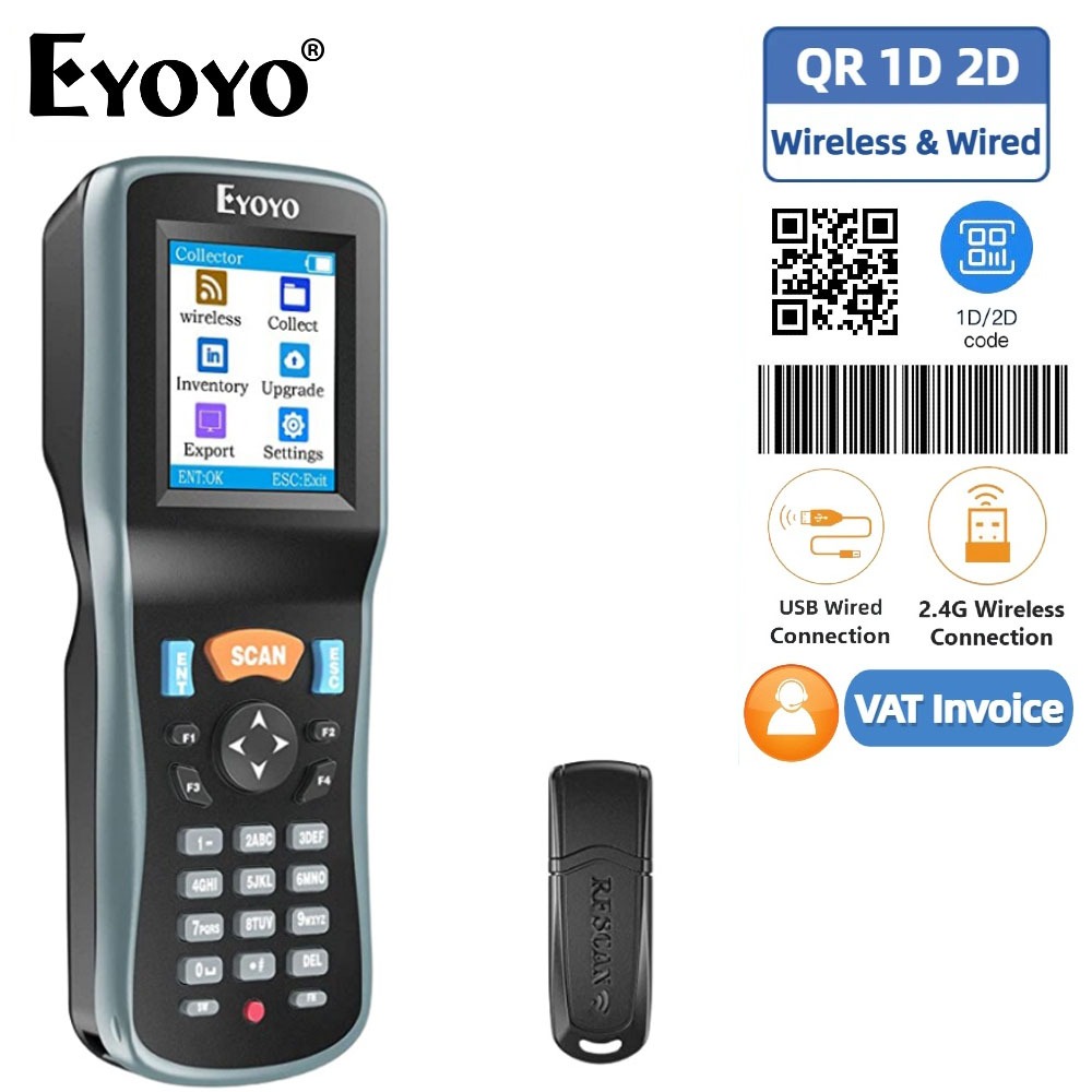Eyoyo Handheld Wireless Barcode Scanner – 2.2" TFT Color LCD, 1D/2D ...