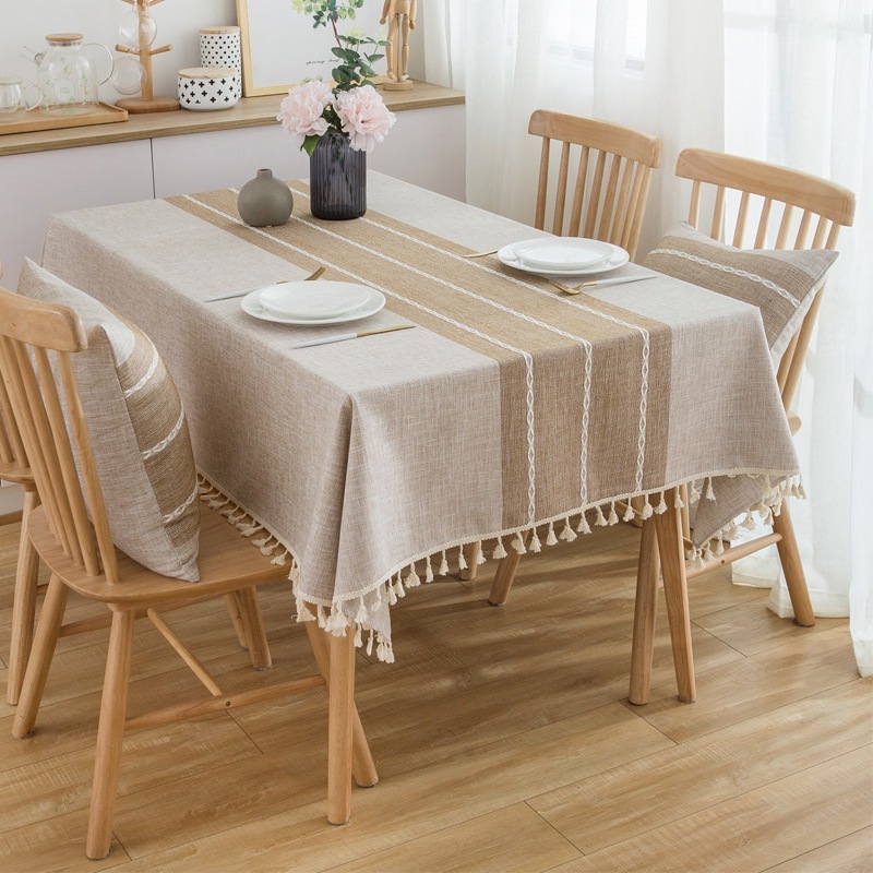 4-6-8-10 Seaters Rectangular Linen Table Cloths Gray Cotton Waterproof ...