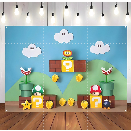 Super Mario Backdrop Cartoon Mario Blue Photography Background Game on ...