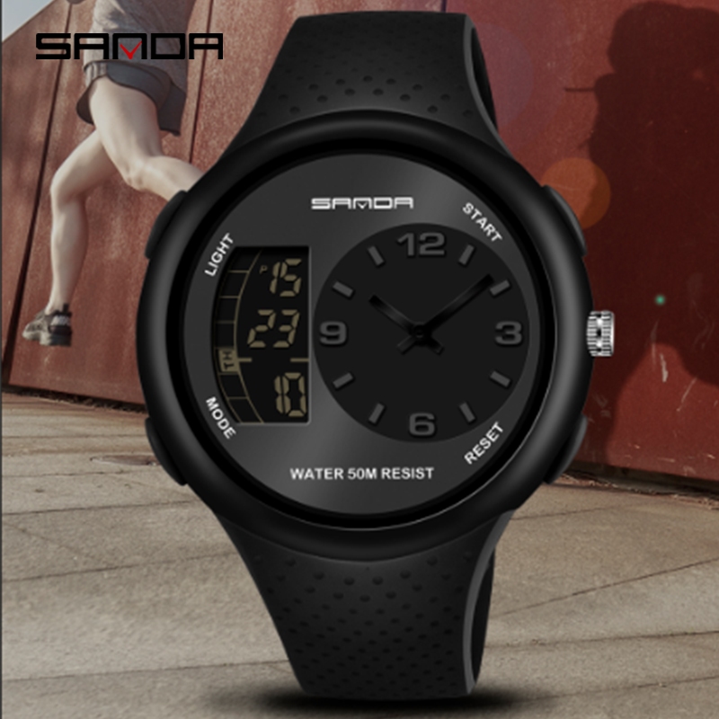 SANDA 763-2/in stock Dual Display Sports Waterproof Men Watch Alarm ...
