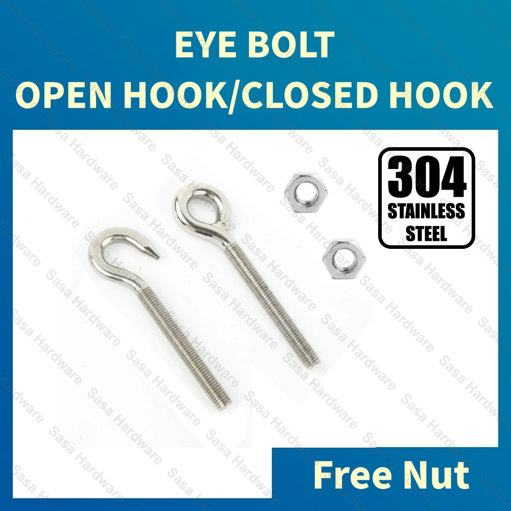 2pcs Eye Bolt 304 Stainless Steel Sheep Eye screw Bolt Ring Hook with ...