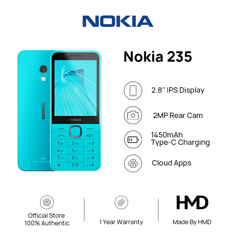 Nokia 235 4G Phone 2.8‘’ IPS Screen 2MP Cam 1450mAh Type-C Charging Bluetooth 5.0 Cloud Apps ...