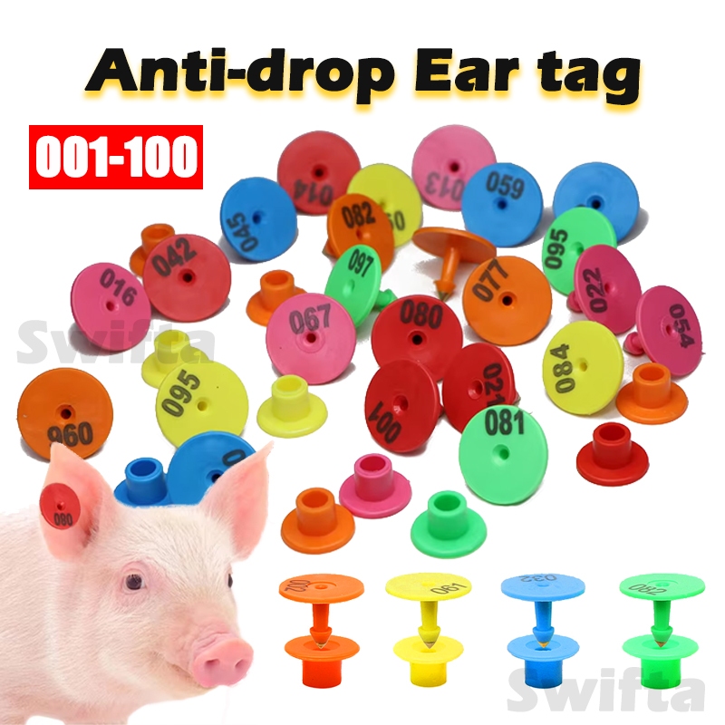 100Pcs Pig ear tag Round livestock ear tag No.001-100 Identification ...