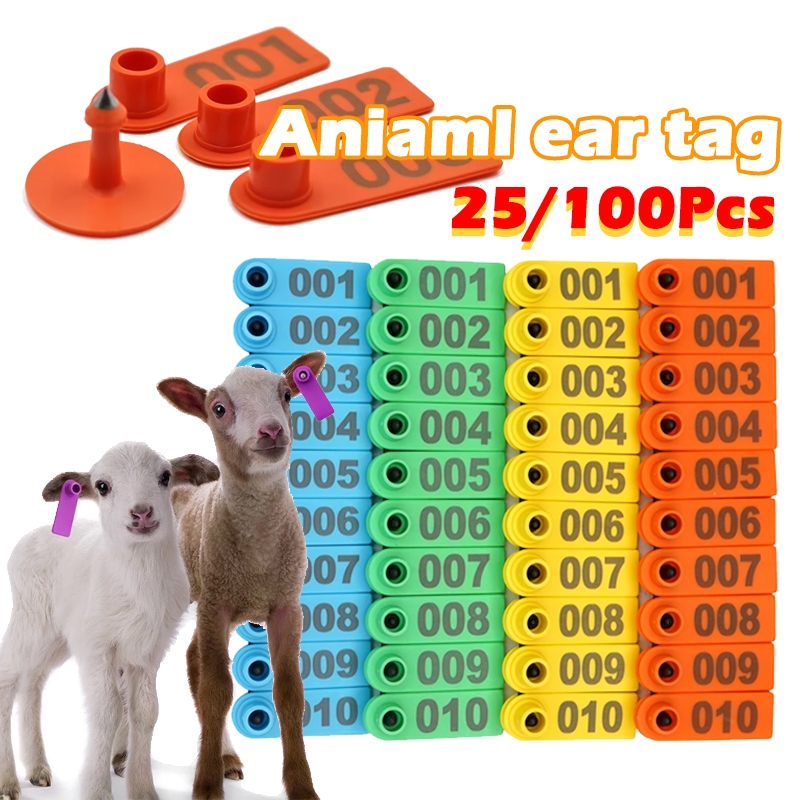 25/100Pcs Goat ear tags 001-100 Number Plastic Livestock ear tags for ...
